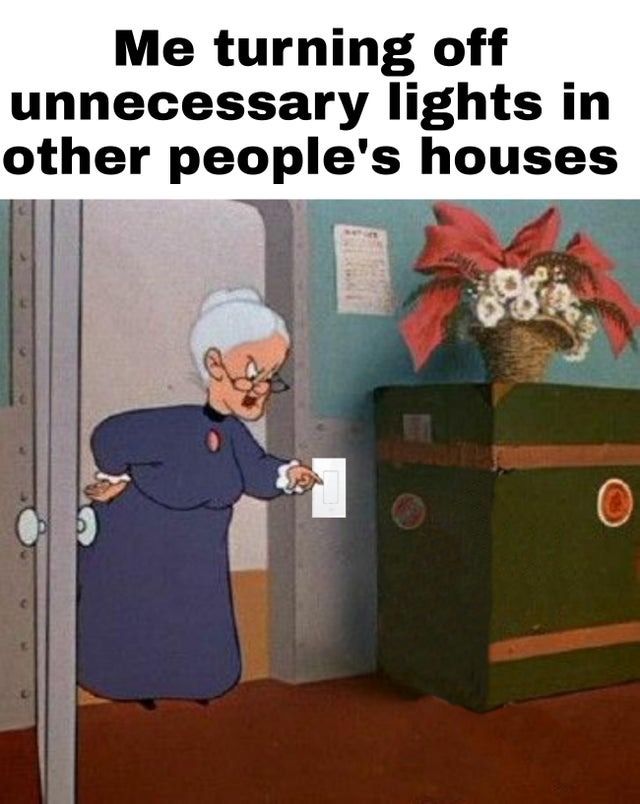 Me turning off unnecessary lights in other people's houses - Meme ...