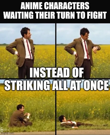 Anime characters waiting their turn to fight - Meme by vaperWave ...